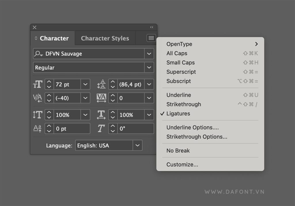 Cách sử dụng Font Ligatures trong Photoshop, Illustrator